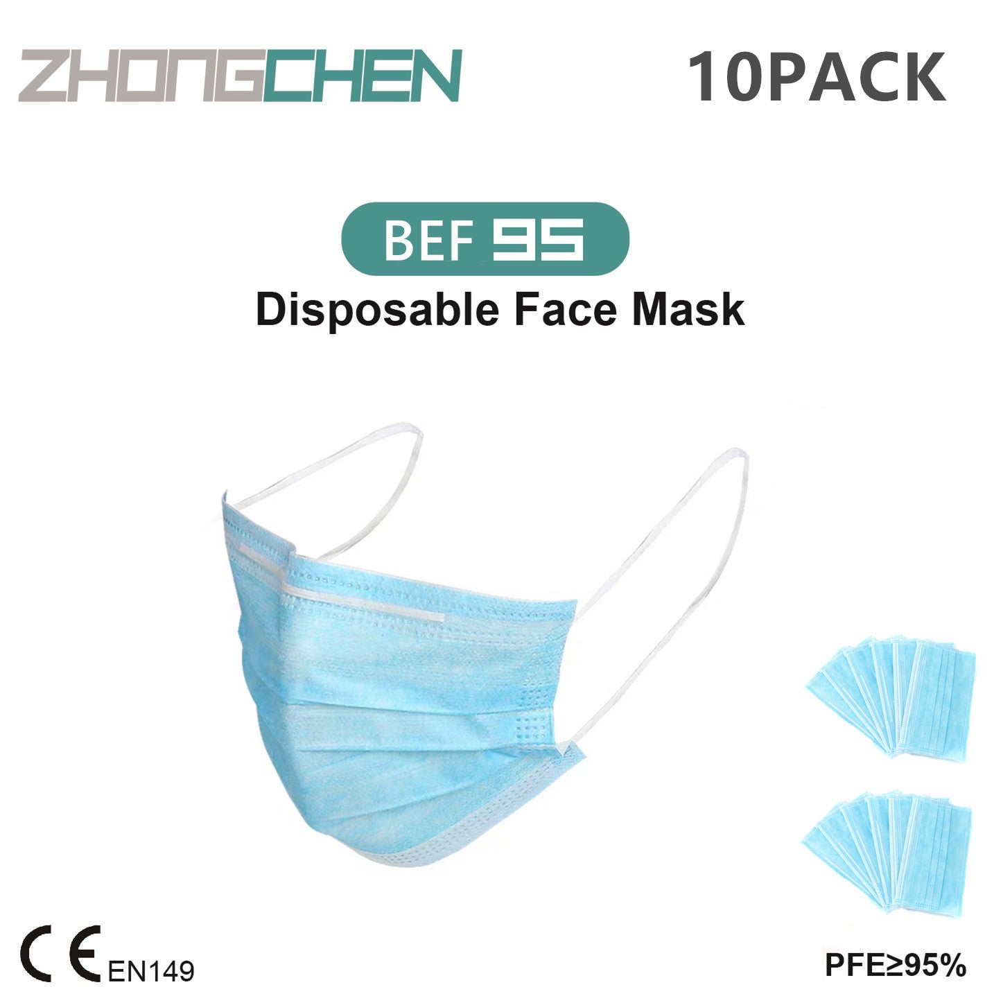 10Pack of BFE95% Face Masks, 3-Ply Cotton Filter Medical Sanitary for