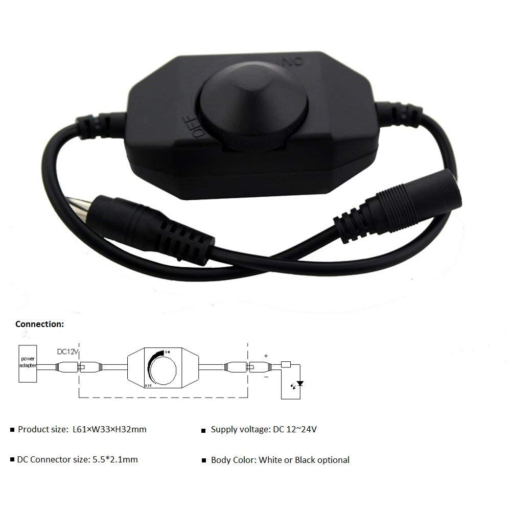 DC 12V-24V 6Amp Rotary Switch Inline Dimmer – LEDLightsWorld
