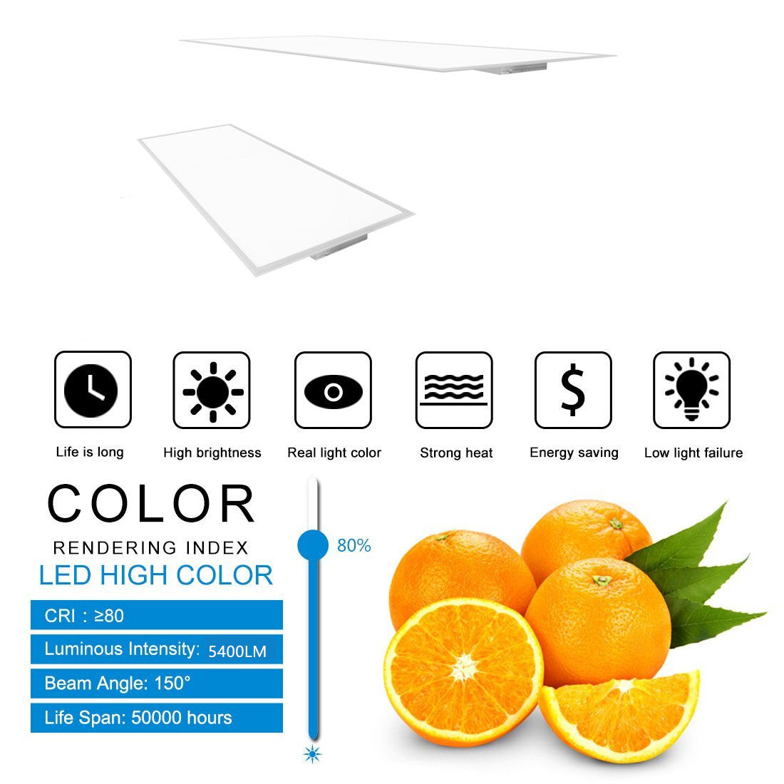 2'x4' (595x1195mm) 60W LED Panel Light White Color in 0.39'' (10mm ...